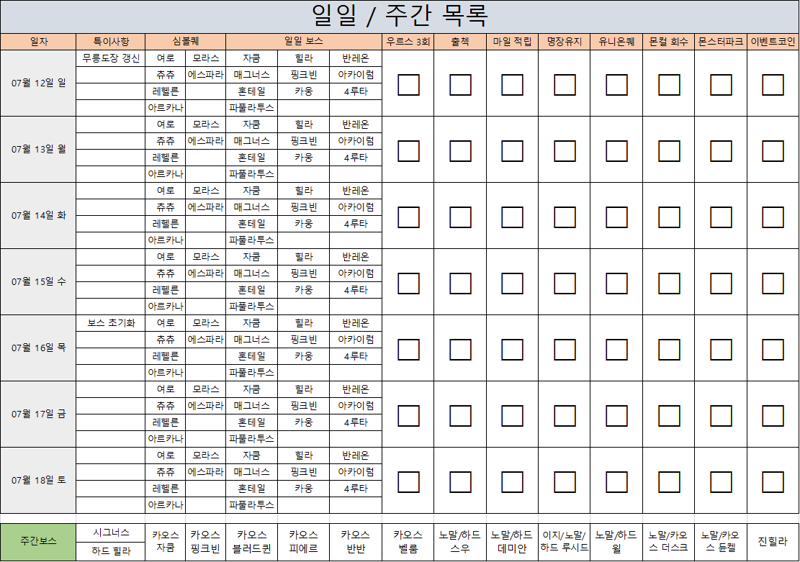 메이플스토리 인벤 A4 출력용 일일주간 체크리스트입니다 메이플스토리 인벤 팁과노하우 게시판