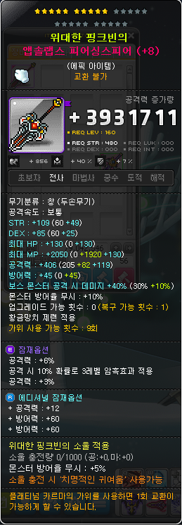 메이플스토리 인벤 앱솔랩스 피어싱 스피어 아이템 가격 질문 메이플스토리 인벤 질문과 답변 게시판