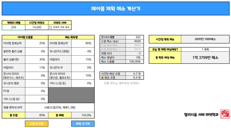 메이플스토리 인벤 사냥 메소 계산기 메이플스토리 인벤 팁과노하우 게시판