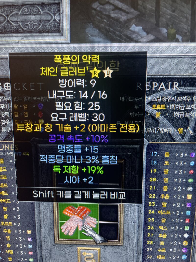 아마존장갑 감정부탁드려요 디아블로2 득템and자랑 게시판 디아블로2 인벤