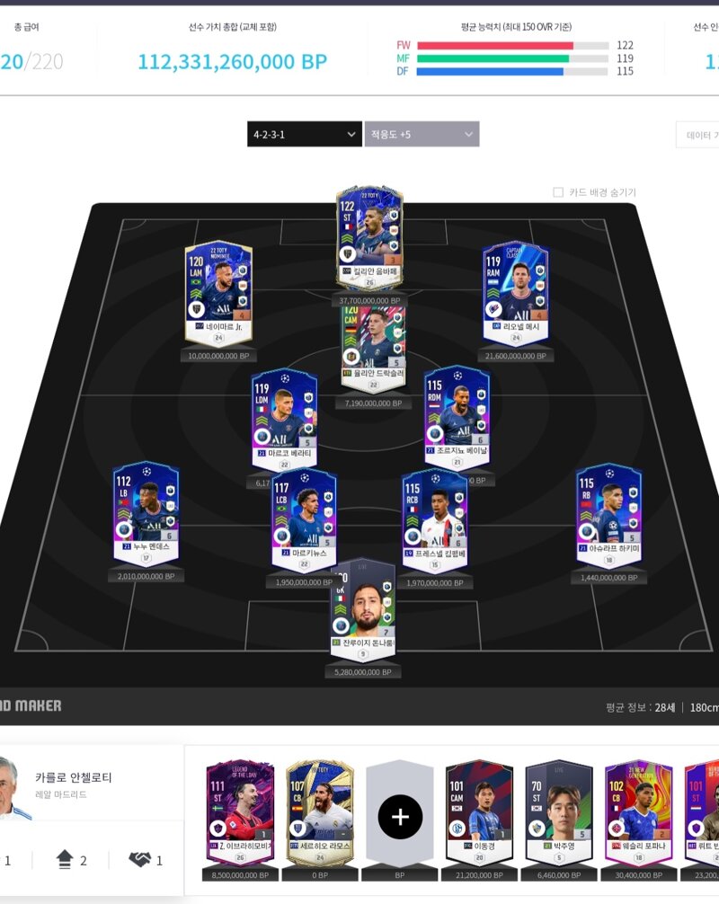 Fc 온라인 인벤 파리생제르망 현역 미페황금스쿼드 21 22 1000억 Fc 온라인 인벤 팀전술 평가 상담 게시판
