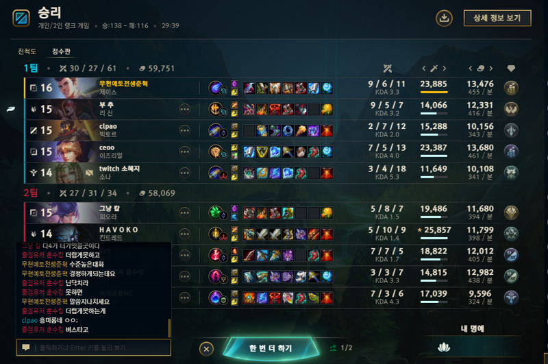 리그오브레전드 인벤 말도안되는 역전판나오니까 결과창채팅 화끈하네 Lol 탑 게시판
