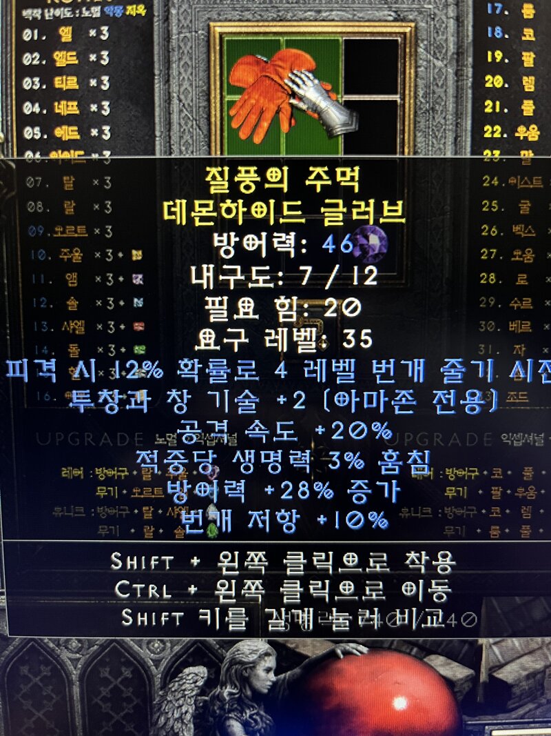 레더 아마 창 장갑 좀 봐주세요 디아블로2 자유 게시판 디아블로2 인벤