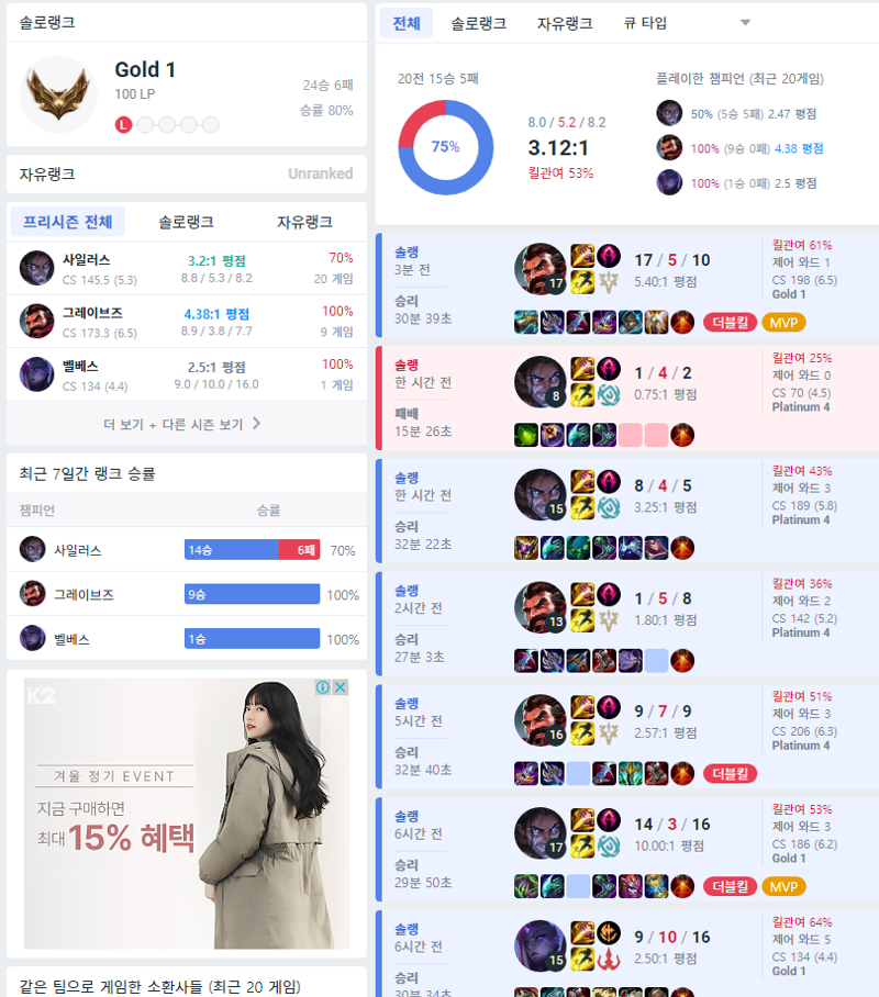 리그오브레전드 인벤 그저께 사일정글 글쓴이임 Lol 정글 게시판