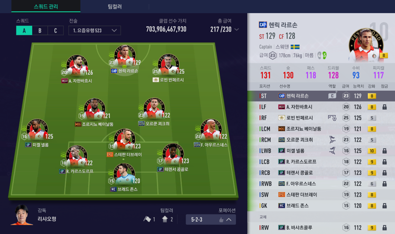 Fc 온라인 인벤 2223 페예노르트 합성미페라르손반페르시굴리트카르스도르프넬롬베이날둠송종국더브레이바샤츠콜루
