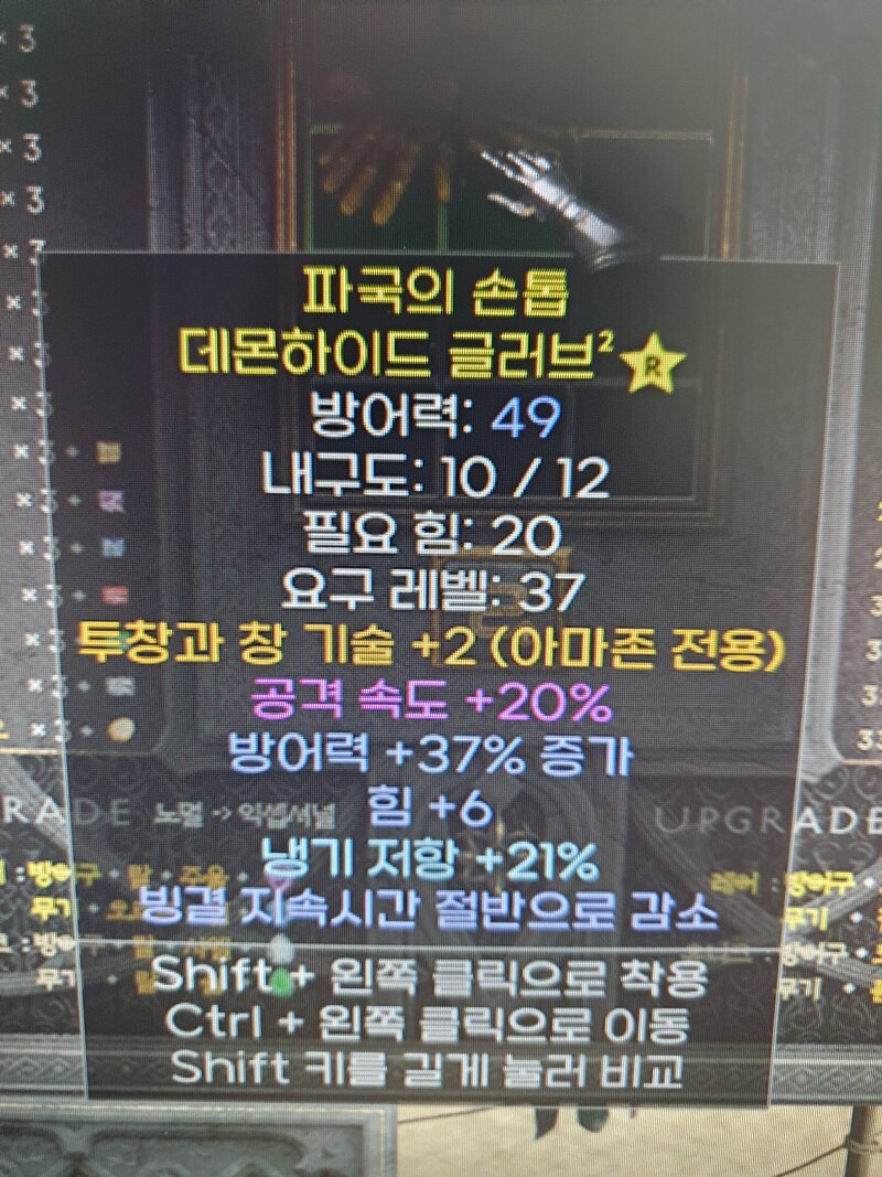 아마존 장갑 봐주세용~ 디아블로2 득템and자랑 게시판 디아블로2 인벤