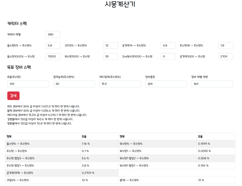 메이플스토리 인벤 추옵큐브옵션 기댓값 계산기 메이플스토리 인벤 팁과노하우 게시판