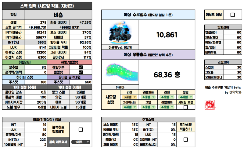 메이플스토리 인벤 비숍용 수로무릉 계산기 메이플스토리 인벤 마법사 직업게시판