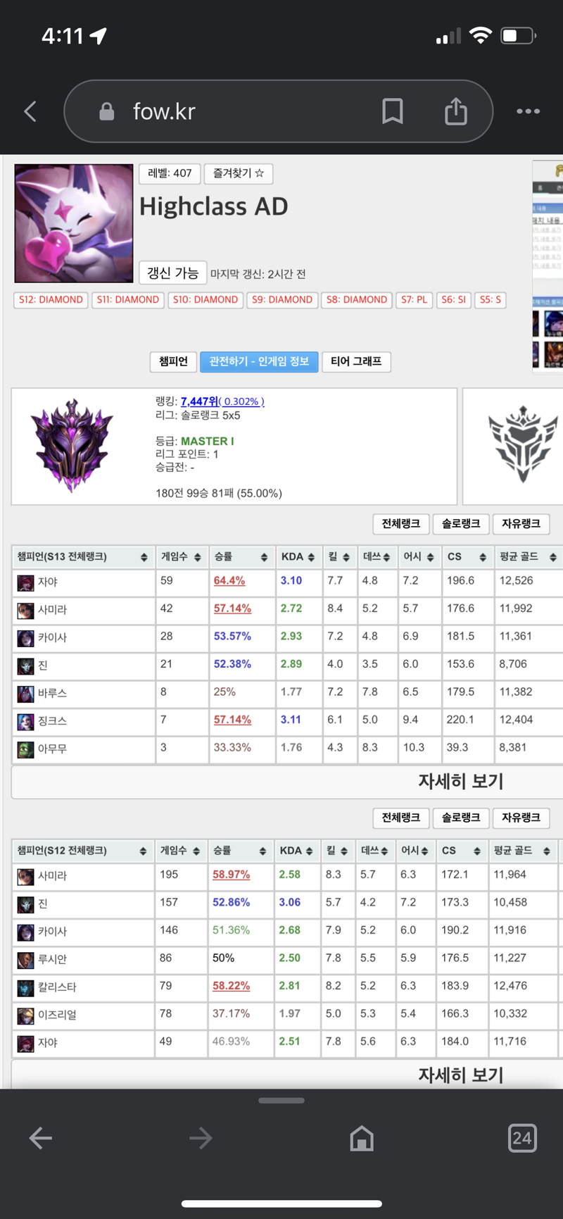 리그오브레전드 인벤 이번 시즌 첫 마스터 달성 Lol 봇 게시판