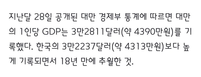 한국 원화 가치는 폭락gdp는 대만에 역전 오픈이슈갤러리 인벤