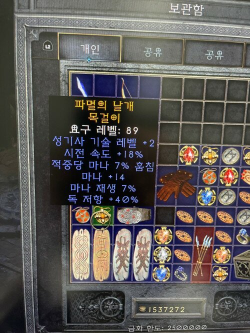 야수 드림피질딘과 정손용피질딘 범용 목걸이 득했습니다 디아블로2 성기사 게시판 디아블로2 인벤