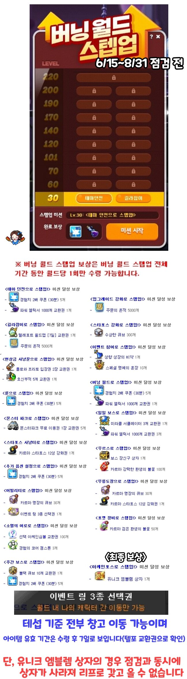12155 개편된 테섭 버닝 월드 스텝업 보상 목록 볼텍스 게이밍