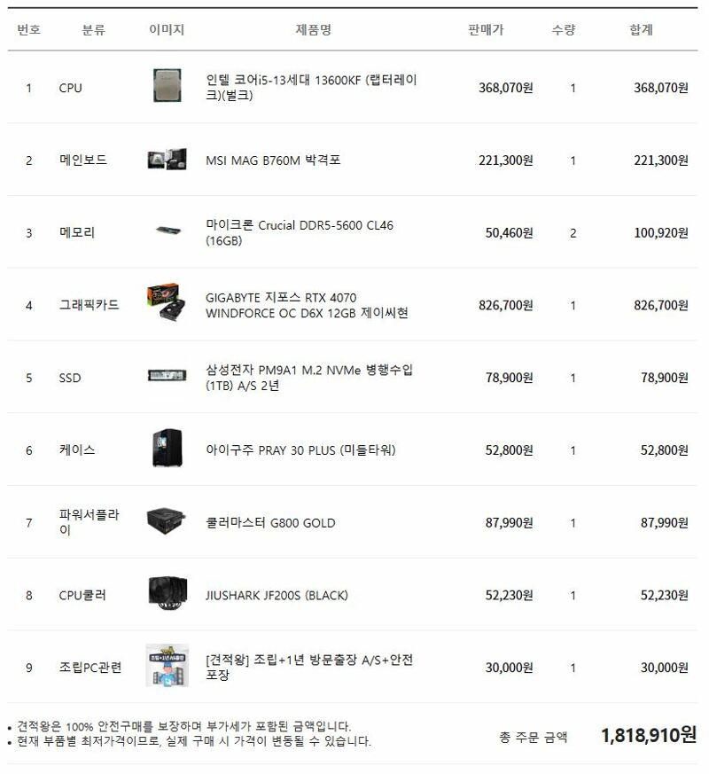 Pc 이륙소컴퓨터 견적 참고견적입니다 Vortex Gaming