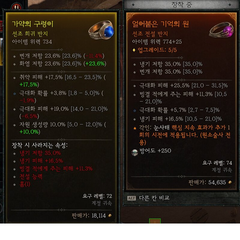디아블로4 인벤 선배님들 반지 바꾸는게 나을까요 디아블로4 인벤 원소술사 게시판