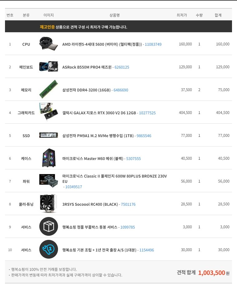 Pc 이륙소컴퓨터 견적 참고 부탁드립니다 Vortex Gaming