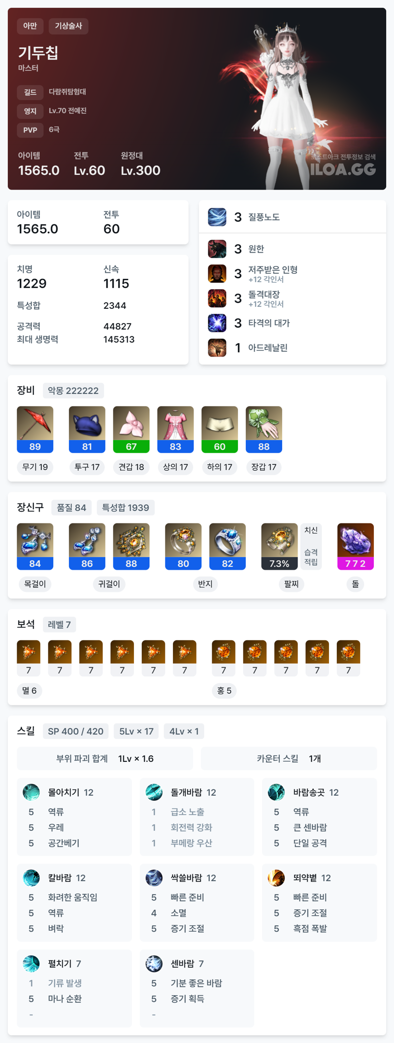 로스트아크 인벤 치신반반 1기3역 악몽 질풍 세팅 봐주실분 로스트아크 인벤 기상술사 게시판