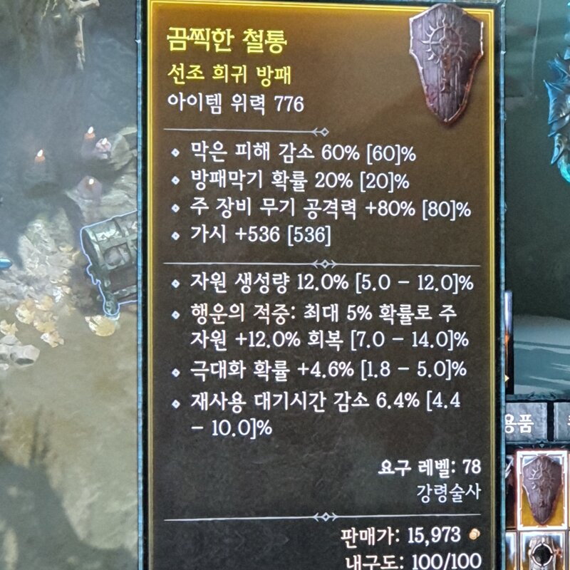 디아블로4 인벤 양손 유저인데 한손분들 이런 옵션 방패 쓰세요 디아블로4 인벤 강령술사 게시판