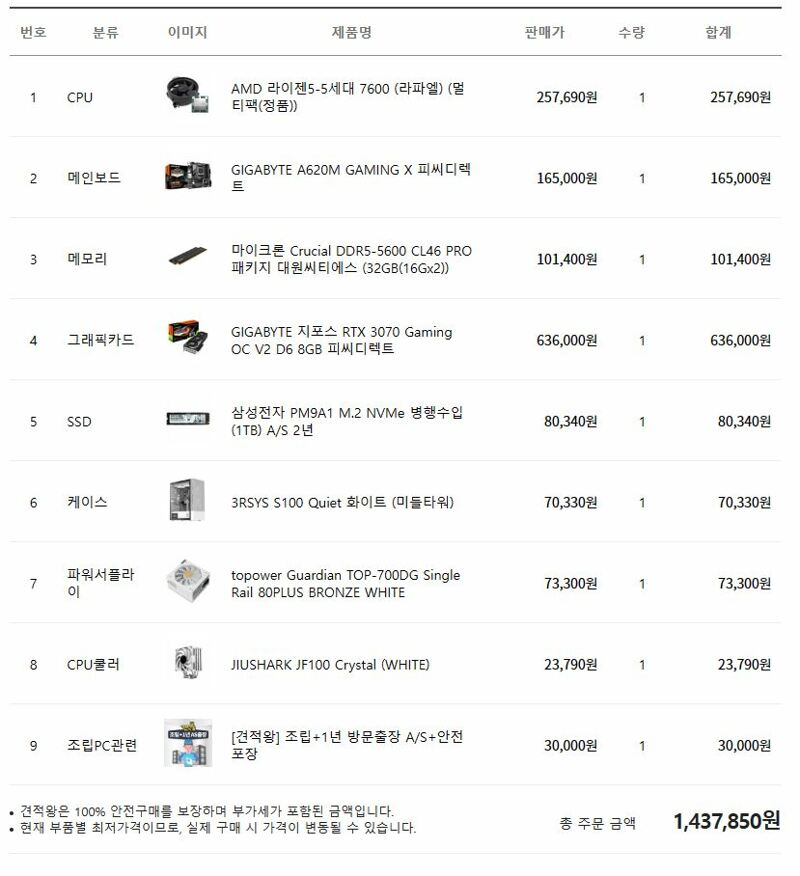 Pc 이륙소컴퓨터 견적 참고견적입니다 Vortex Gaming