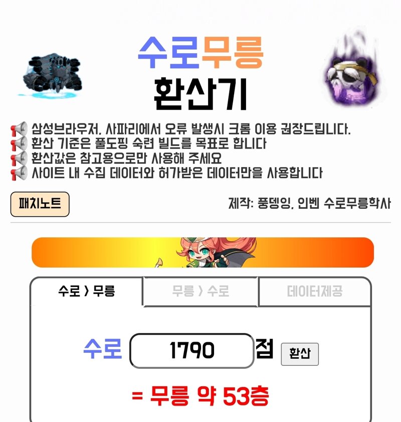 메이플스토리 인벤 수로무릉 환산기 있길래 넣어봤는데 메이플스토리 인벤 자유게시판
