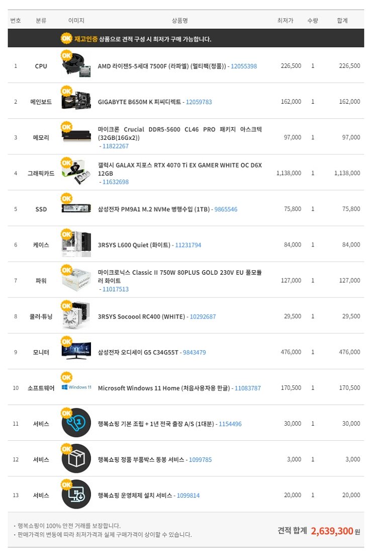 견적 참고 바랍니다 볼텍스 게이밍
