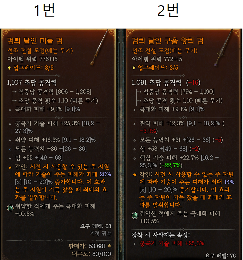 디아블로4 인벤 선망 야만 한손검 판별부탁드려요 디아블로4 인벤 야만용사 게시판