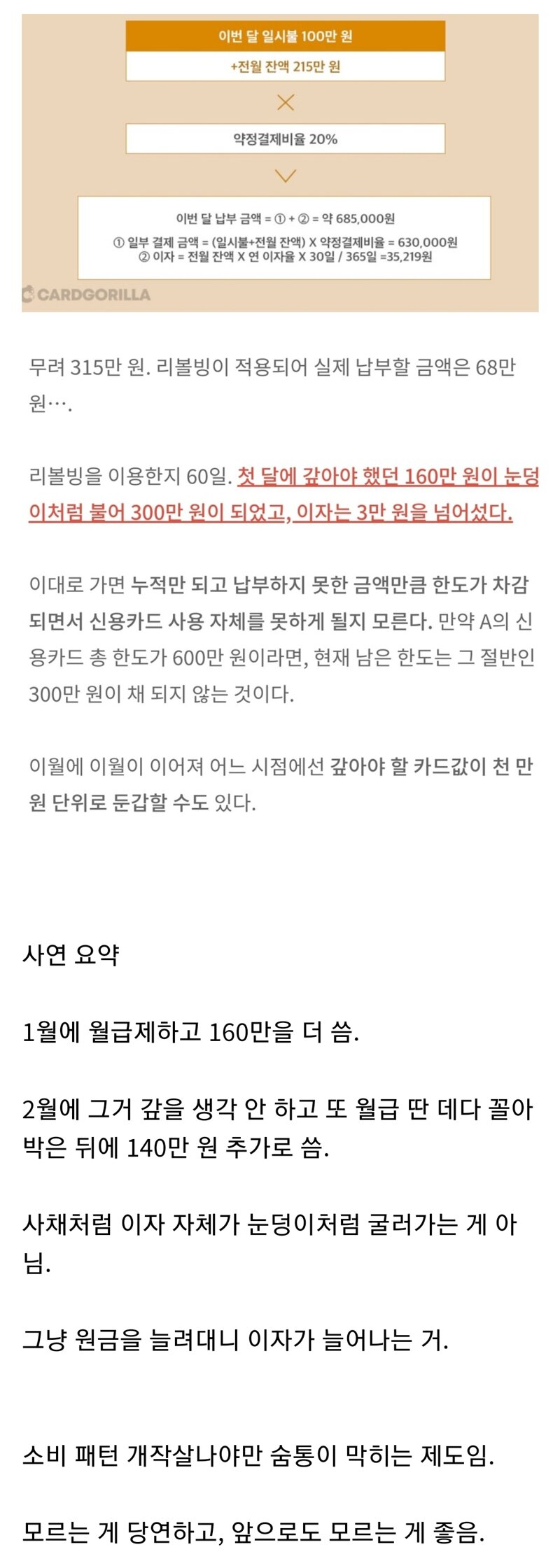 신용카드 리볼빙의 함정 오픈이슈갤러리 인벤