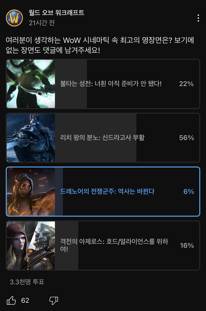 월드 오브 워크래프트 인벤 시네마틱 영상 1등이 리치왕이면 2등 3등은 뭐라고 생각하십니까 와우 인벤 확장팩 게시판