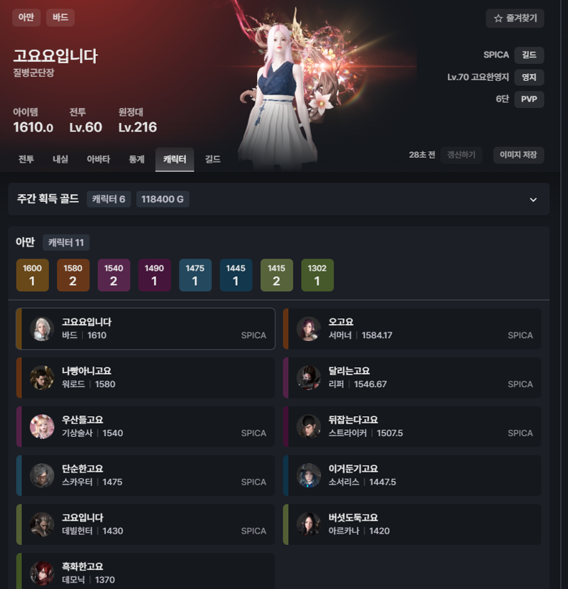 로스트아크 인벤 Spika길드 고요요입니다달리는고요 숙코죽은후 잠수충 박제 로스트아크 인벤 서버 사건사고 게시판