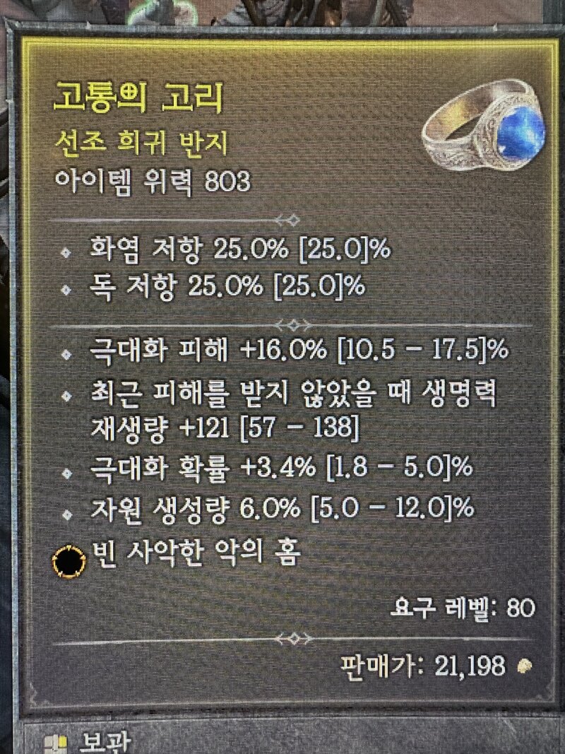 디아블로4 인벤 반지 팔리나염 디아블로4 득템자랑 게시판