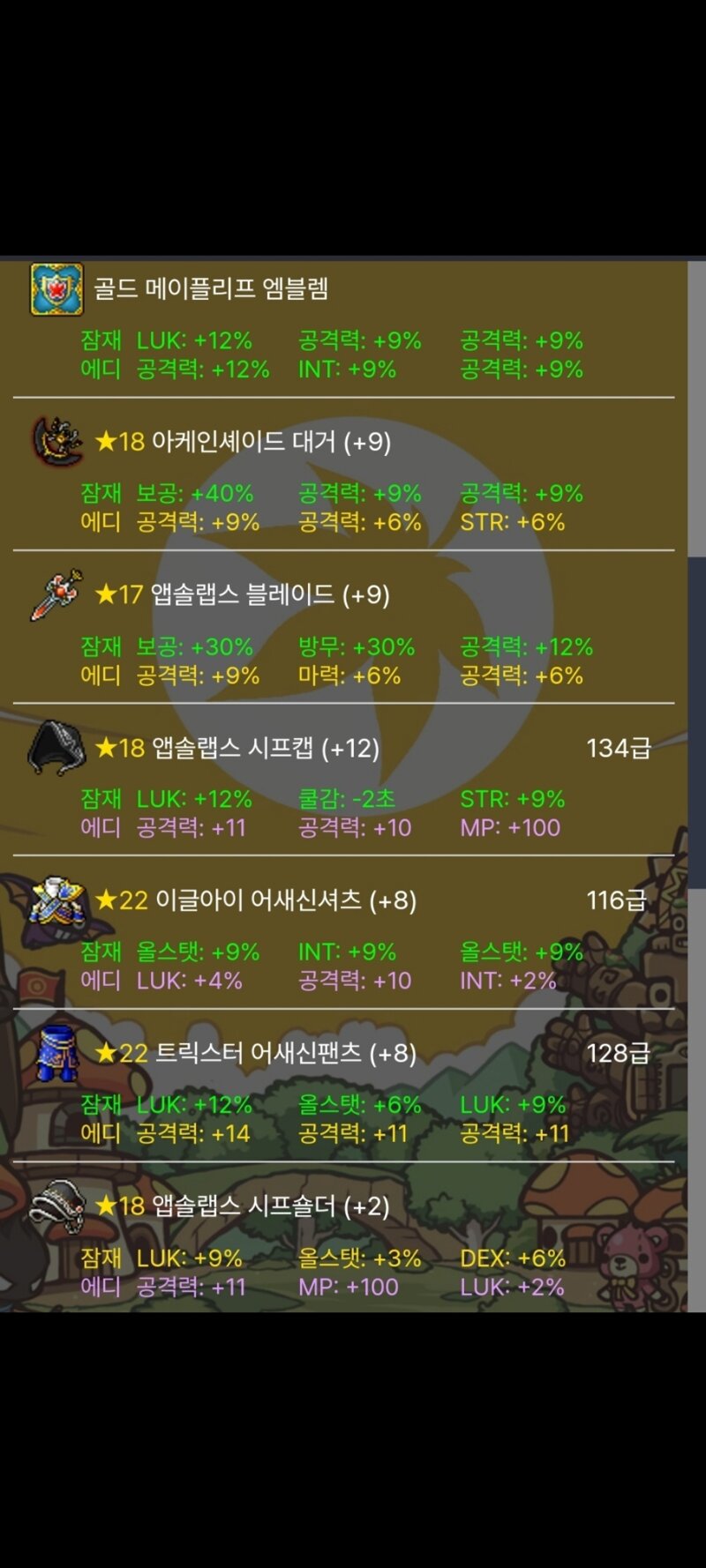 메이플스토리 인벤 선생님들 18앜블 넘어가는 단계가 스펙 어느쯤왔을때인가요 메이플스토리 인벤 도적 직업게시판