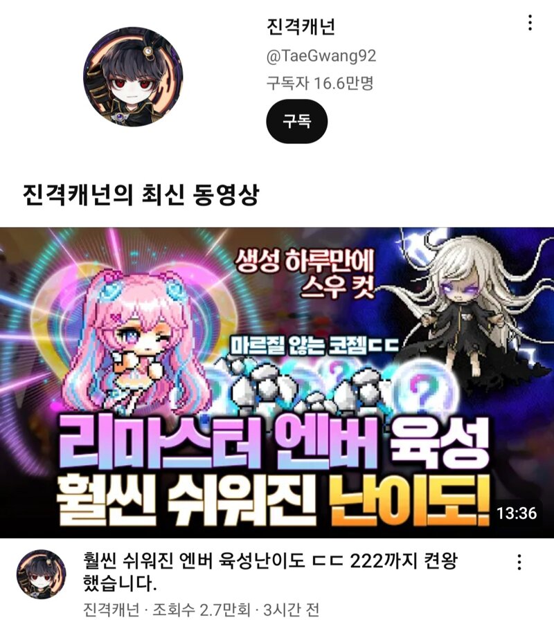 메이플스토리 인벤 페미직업 열심히 홍보중인 유튜버 메이플스토리 인벤 자유게시판