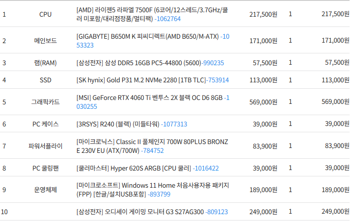 Pc 이륙소컴퓨터 견적 이렇게 구매해도 될까요 Vortex Gaming