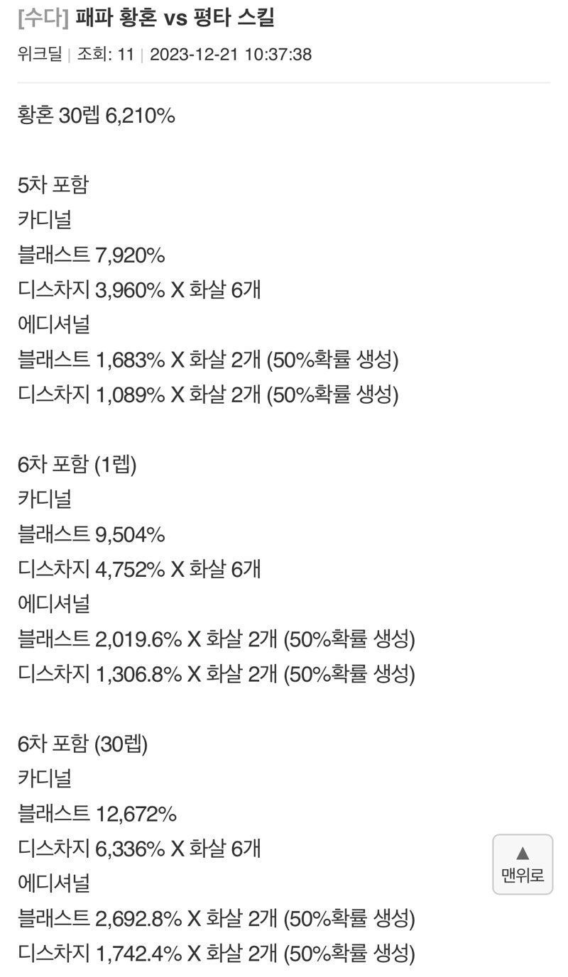 메이플스토리 인벤 패파 황혼 Vs 평타스킬 자게글 경로 메이플스토리 인벤 궁수 직업게시판