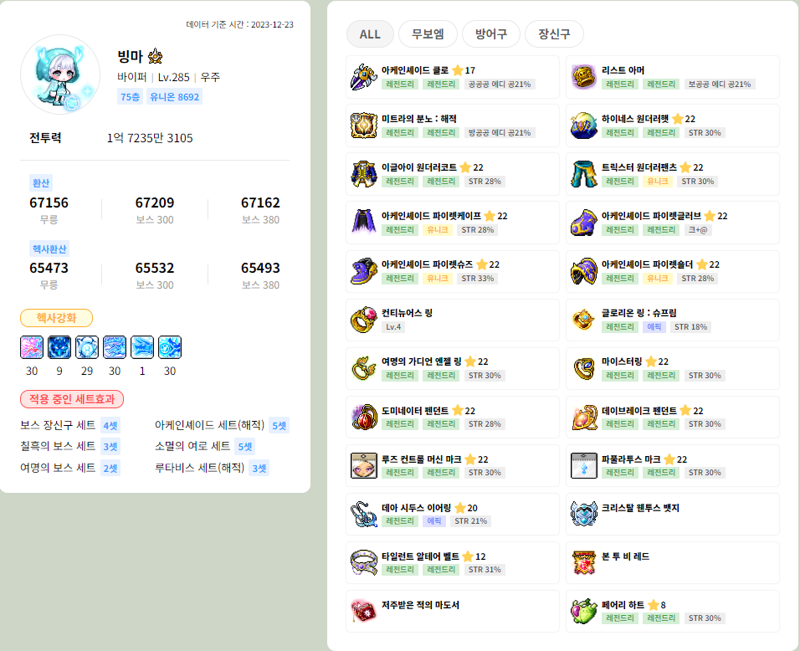 메이플스토리 커뮤니티 화제 메생 반년차 286 달성 Vortex Gaming