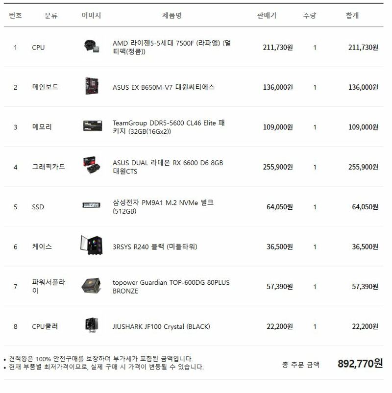 Pc 이륙소컴퓨터 견적 90만원 참고 견적입니다 Vortex Gaming