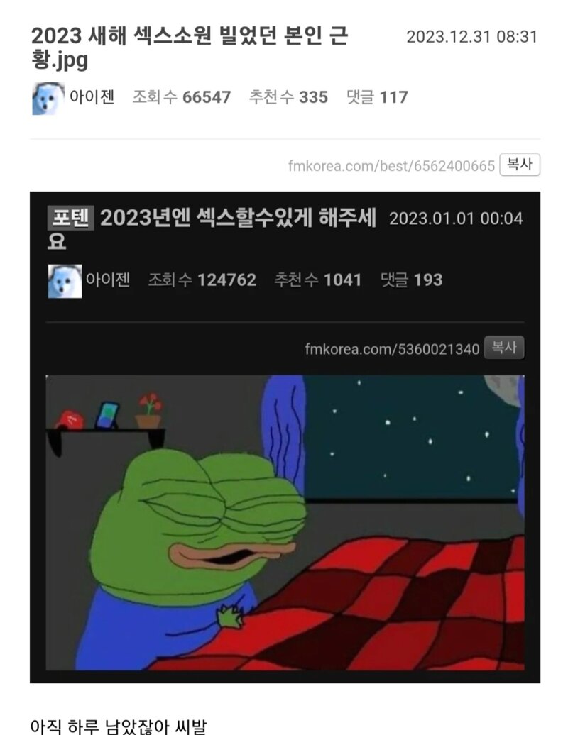 2023 새해 섹스소원 빌었던 펨코인 근황 볼텍스 게이밍