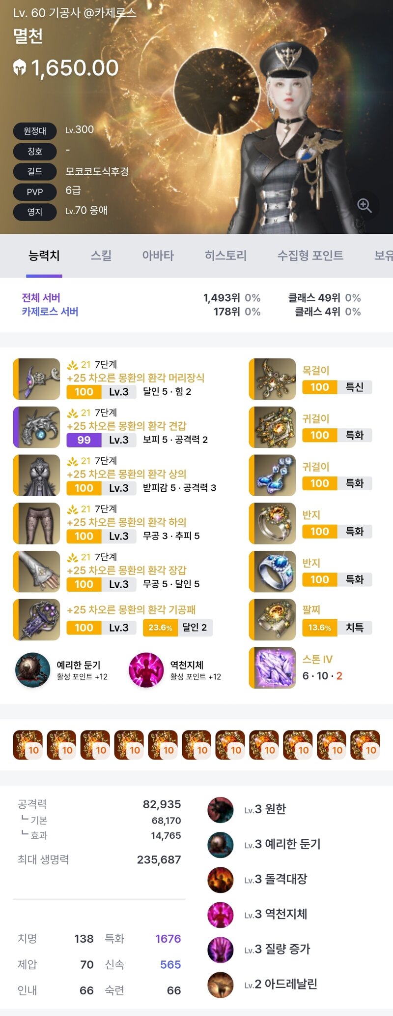로스트아크 인벤 1650 돌대역천 풀초월 기념 Dps 체크 로스트아크 인벤 기공사 게시판