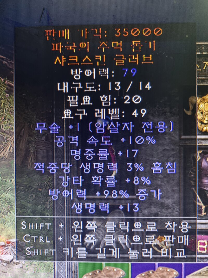무술장갑 아쉬워라~ 디아블로2 득템and자랑 게시판 디아블로2 인벤