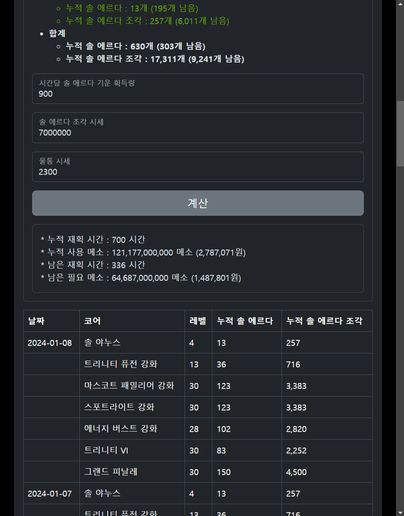 Api 헥사 스킬 누적남은 재획 시간 박은 메소 보기 볼텍스 게이밍