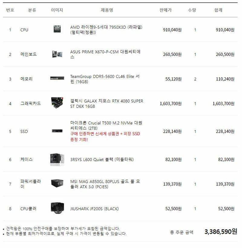 330만원대 참고 견적입니다 볼텍스 게이밍