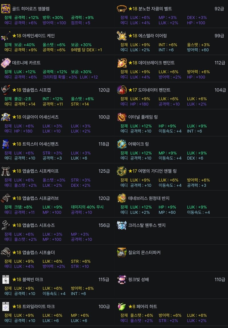 메이플스토리 인벤 템세팅 질문 드립니다 메이플스토리 인벤 도적 직업게시판