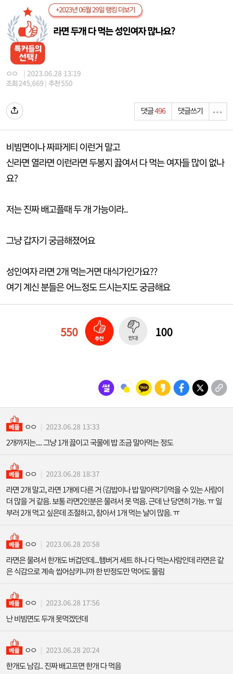 라면 2개 먹는 성인여자 있나요 오픈이슈갤러리 인벤