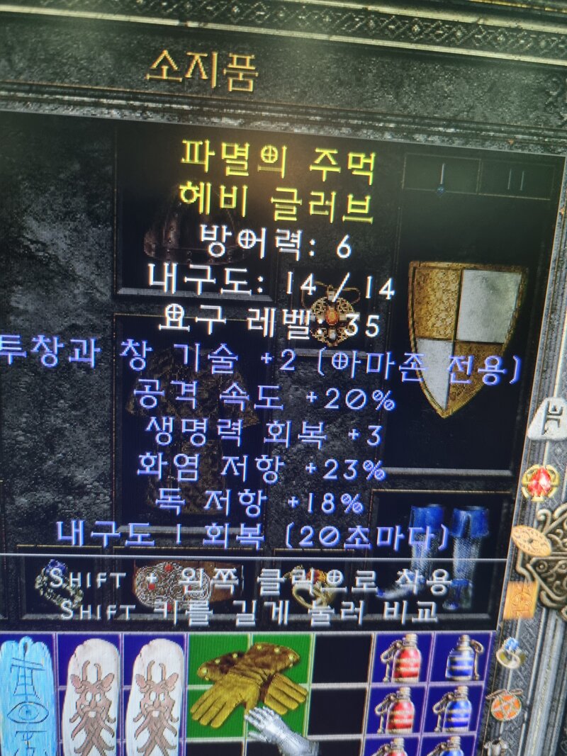 투창장갑 별거 아닌데 감정 부탁해요 디아블로2 득템and자랑 게시판 디아블로2 인벤