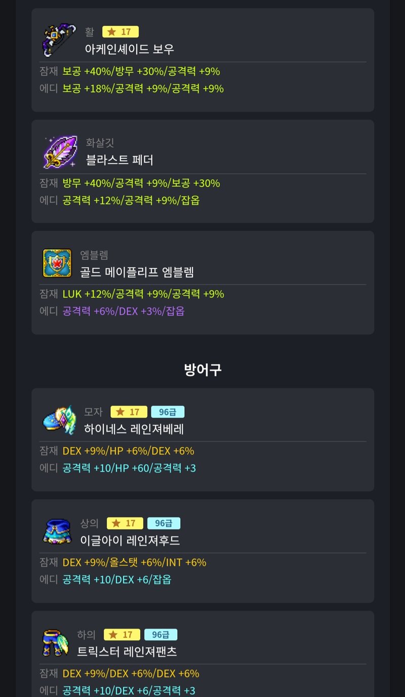 메이플스토리 인벤 버닝에서 넘어온 보마인데 템세팅 봐주세요 메이플스토리 인벤 궁수 직업게시판