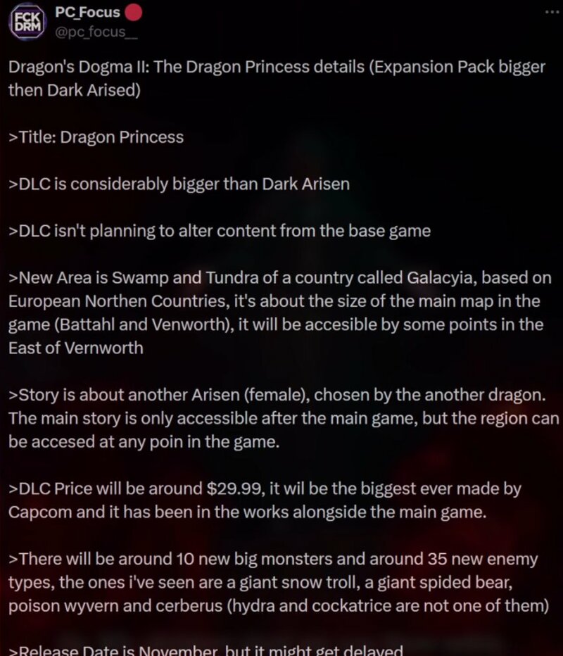 드래곤즈 도그마2 Dlc 루머 상세 내용 볼텍스 게이밍